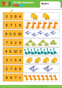 10 Little Dinosaurs Worksheet - Count & Circle - Super Simple