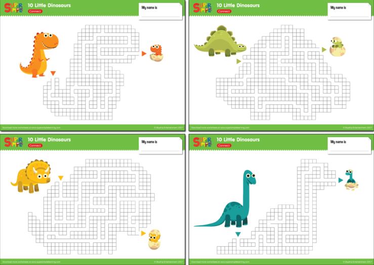 10 Little Dinosaurs Worksheets - Maze - Super Simple