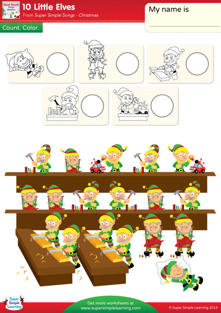 10 Little Elves Worksheet - Count & Color - Super Simple