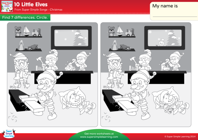 10 Little Elves Worksheet - Find The Differences - Super Simple