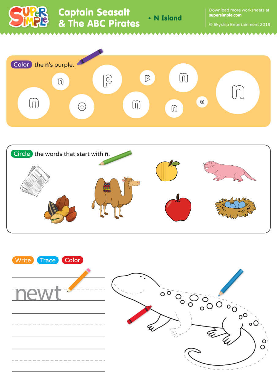 Captain Seasalt And The ABC Pirates "N" - Color, Circle, Write, Trace ...