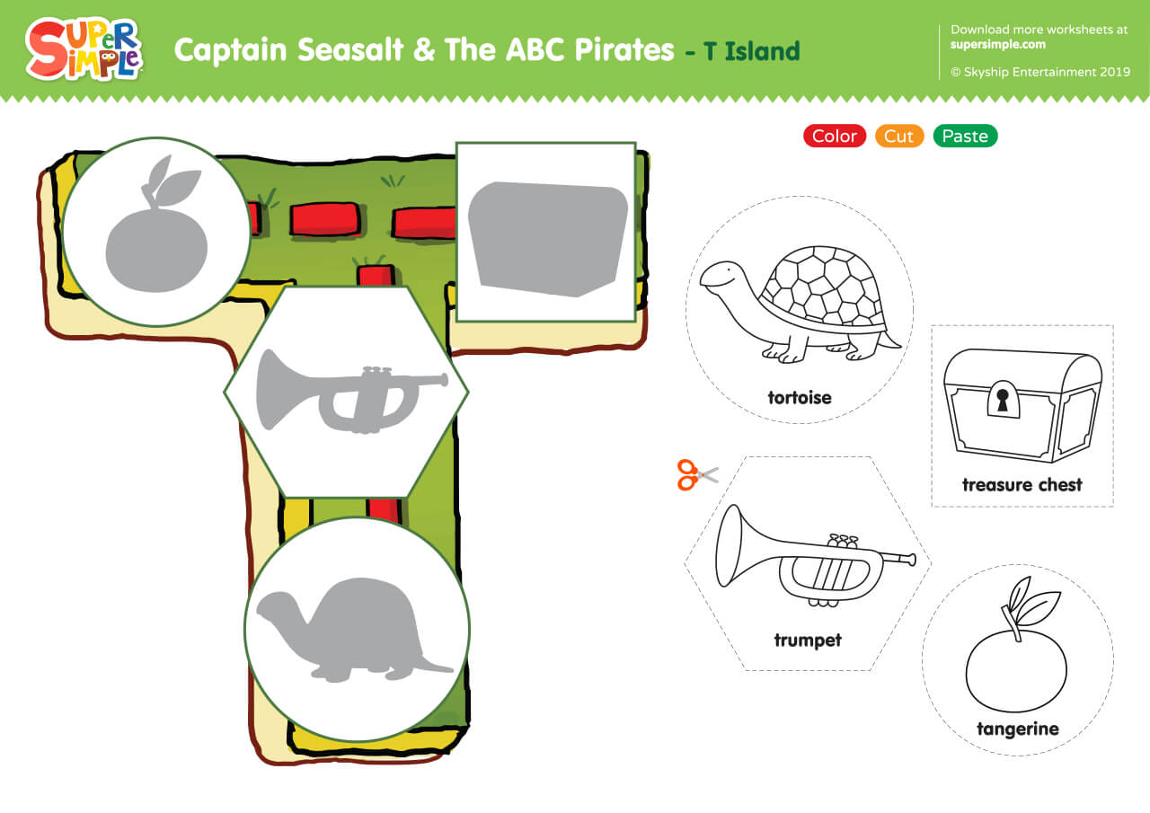 Captain Seasalt And The ABC Pirates "T" - Color, Cut, Paste - Super Simple