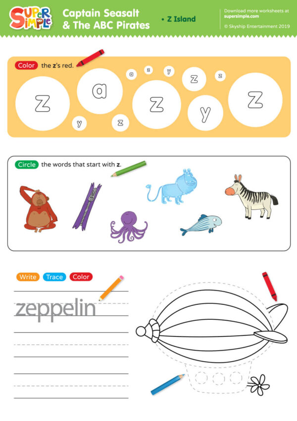 Captain Seasalt And The ABC Pirates "Z" - Color, Circle, Write, Trace ...