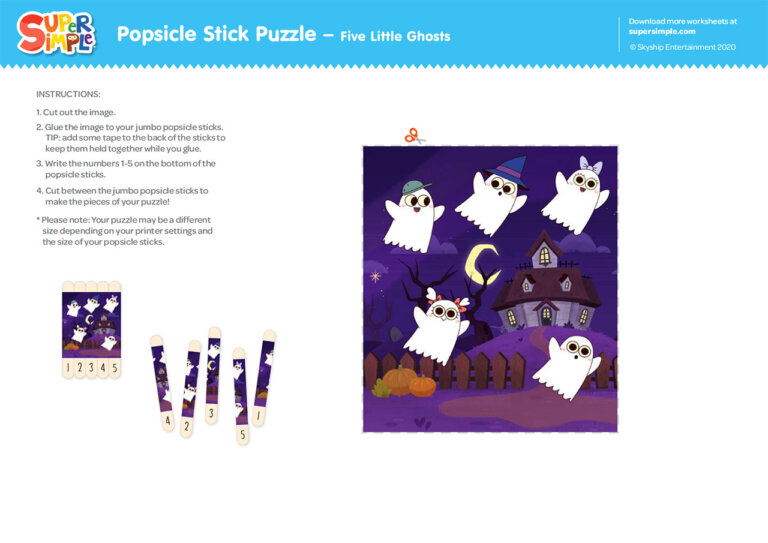 Popsicle Stick Puzzle - Five Little Ghosts - Super Simple