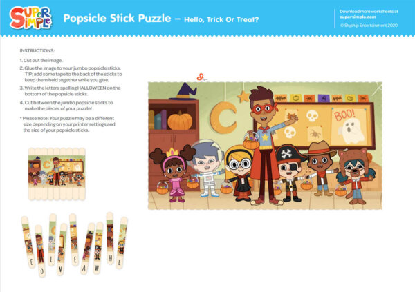 Popsicle Stick Puzzle - Hello, Trick Or Treat? - Super Simple