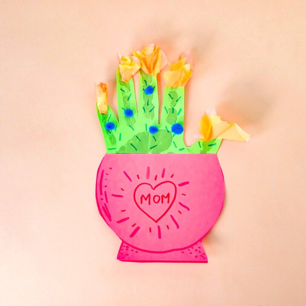 Flowering Handprint Cactus Craft for Mom - Super Simple