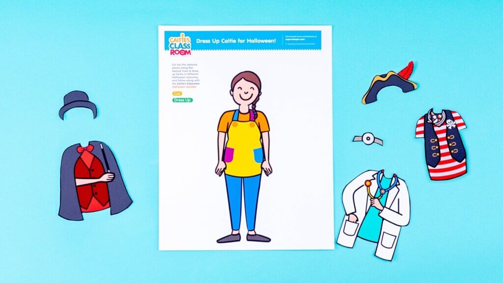 Dress Up Caitie for Halloween! Paper Doll Printable & Activity - Super ...