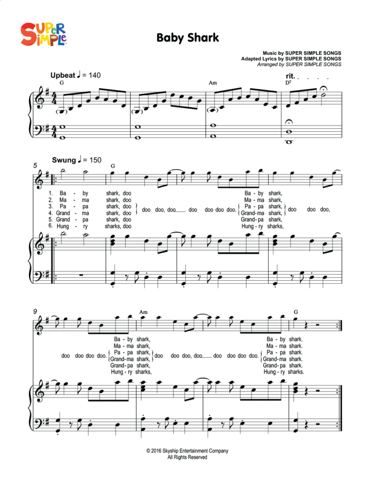 Baby Shark Sheet Music - Super Simple