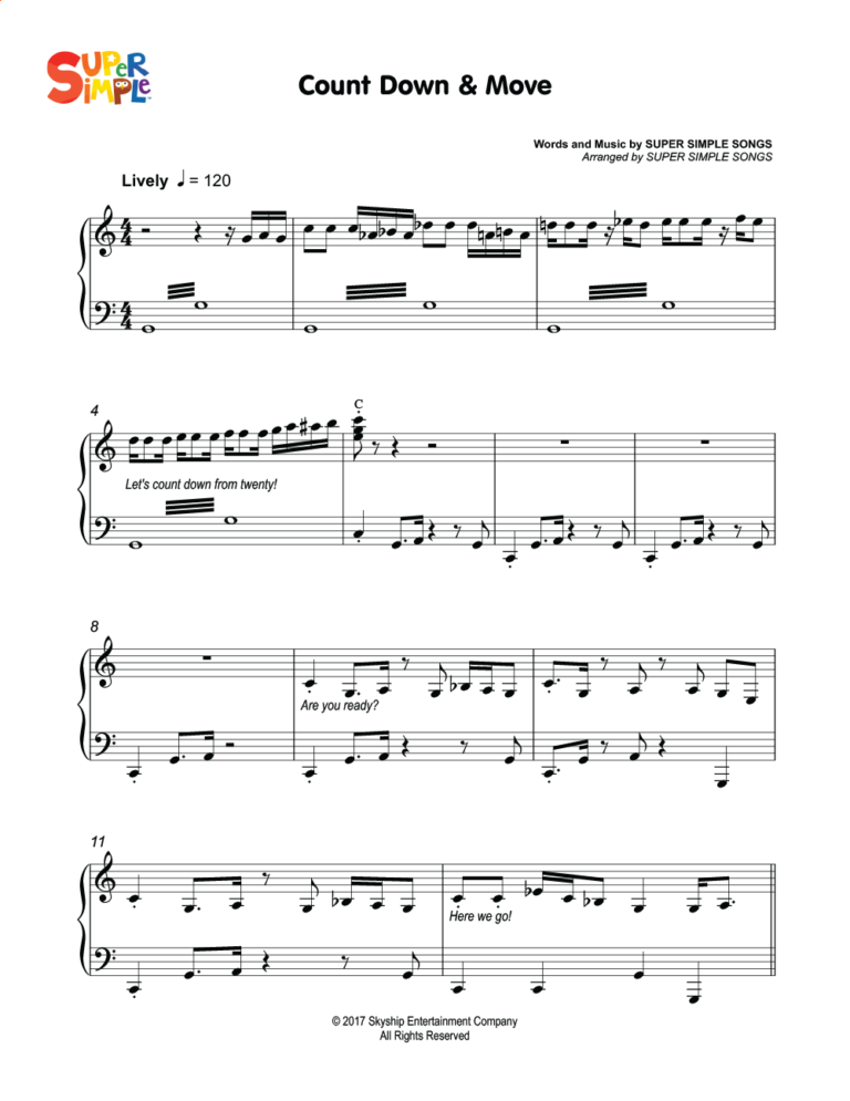 Count Down & Move Sheet Music - Super Simple