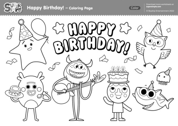 Happy Birthday! - Coloring Page - Super Simple