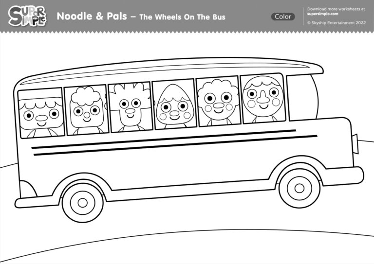 The Wheels On The Bus (Noodle & Pals Version) Coloring Page - Super Simple