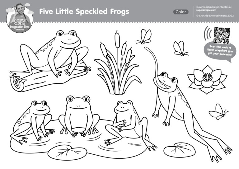 Imagination Time - Five Little Speckled Frogs Coloring Page - Super Simple