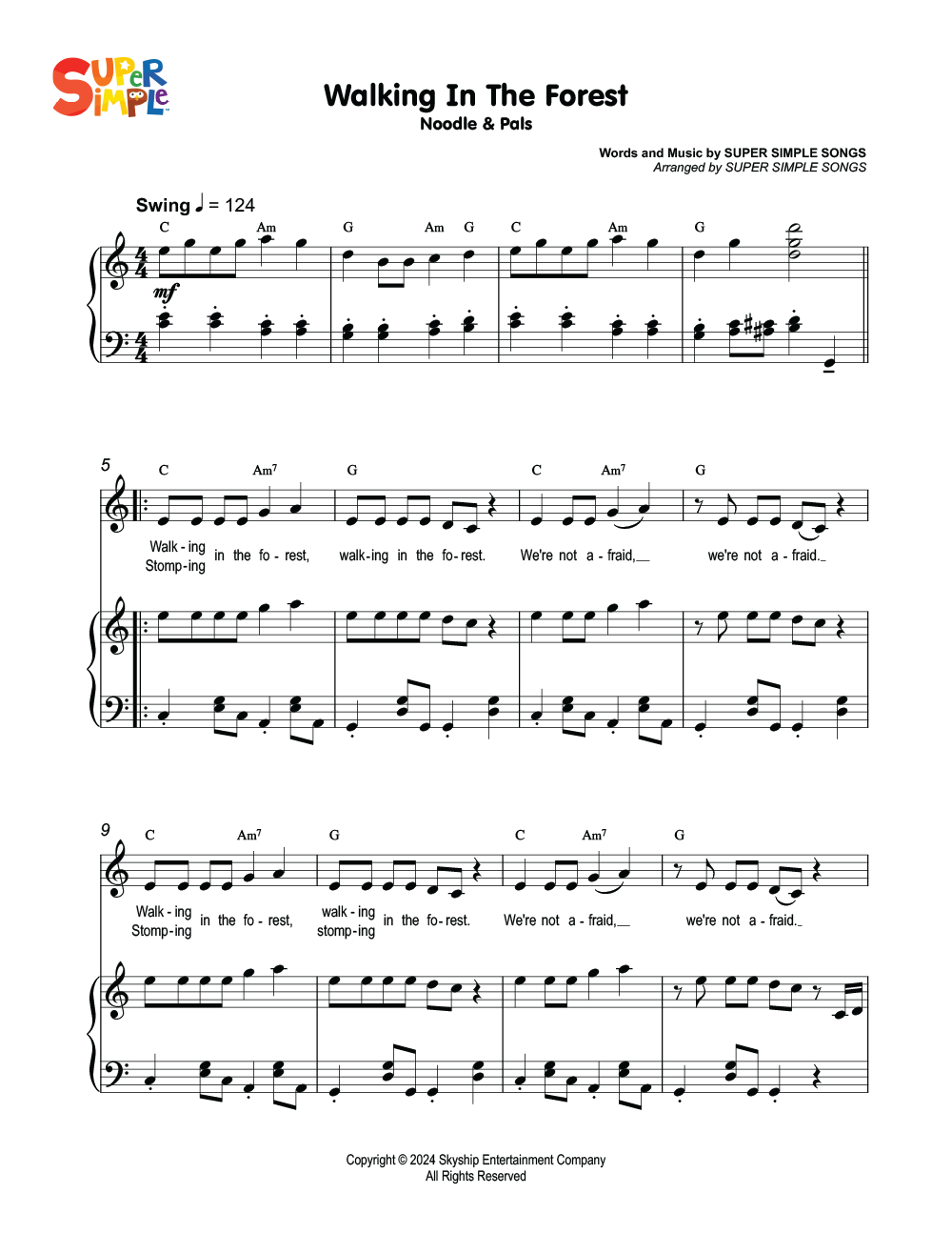 Walking In The Forest Sheet Music - Super Simple