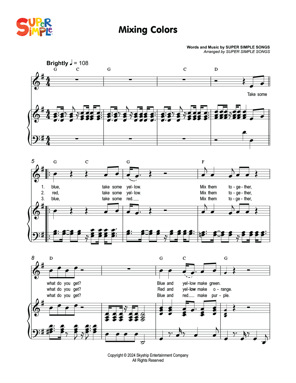 Mixing Colors Sheet Music - Super Simple