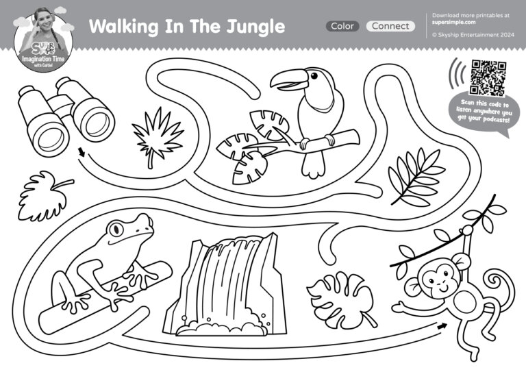 Imagination Time - Walking In The Jungle Coloring Page - Super Simple