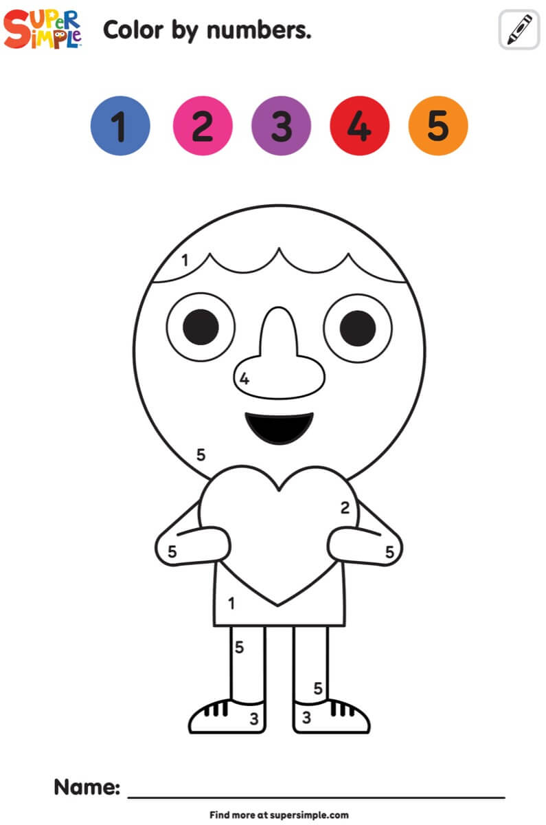 Valentine Worksheet - Color By Numbers - Super Simple