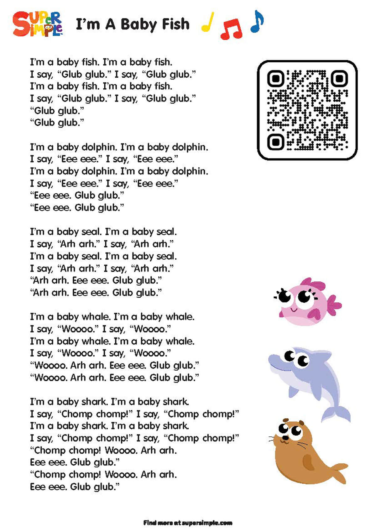 I'm A Baby Fish Lyrics Poster - Super Simple