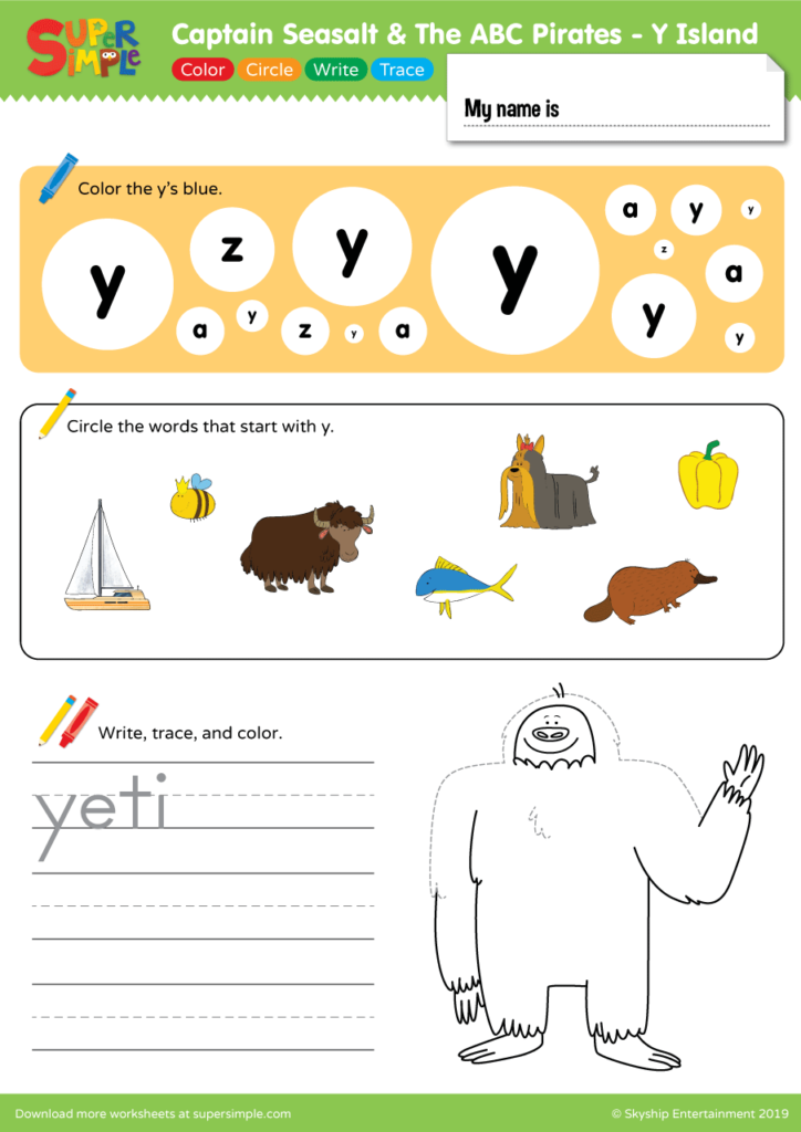 Captain Seasalt And The ABC Pirates "Y" - Color, Circle, Write, Trace ...