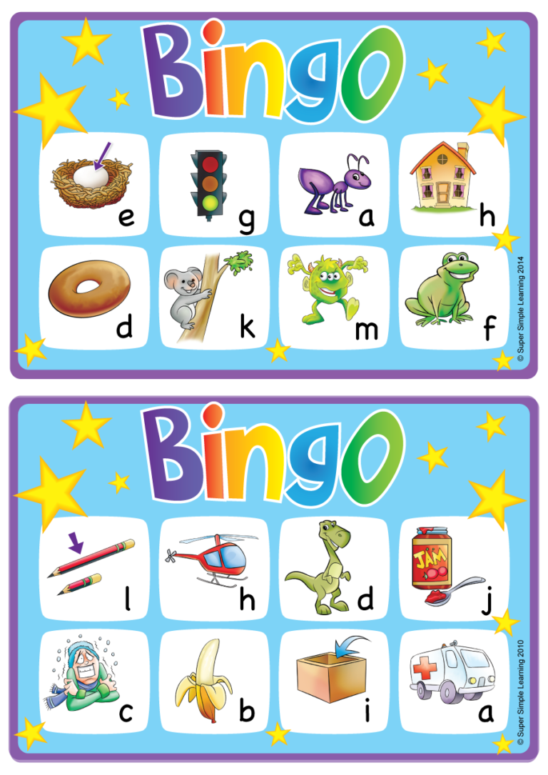Alphabet/Vocabulary Bingo Game - Lowercase Letters a-m - Super Simple
