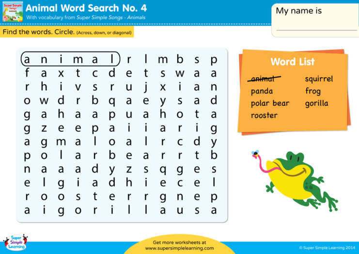 Animals - Word Search #4 - Super Simple