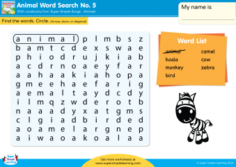 Animals - Word Search #5 - Super Simple