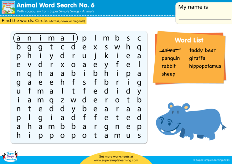 Animals - Word Search #6 - Super Simple