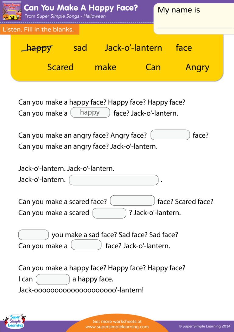 Can You Make A Happy Face? Worksheet - Fill In The Blanks - Super Simple