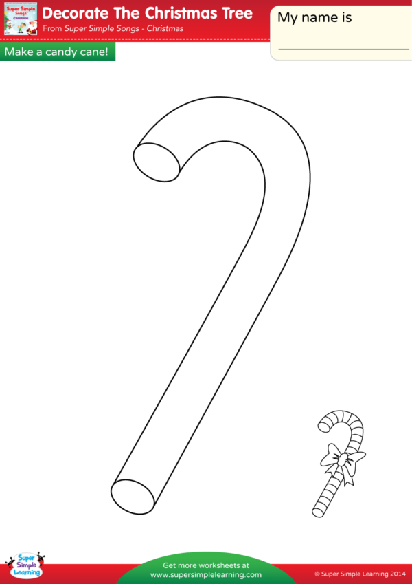 Decorate The Christmas Tree Worksheet - Make A Candy Cane - Super Simple