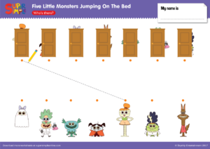 Five Little Monsters Jumping On The Bed - Who's There? - Super Simple