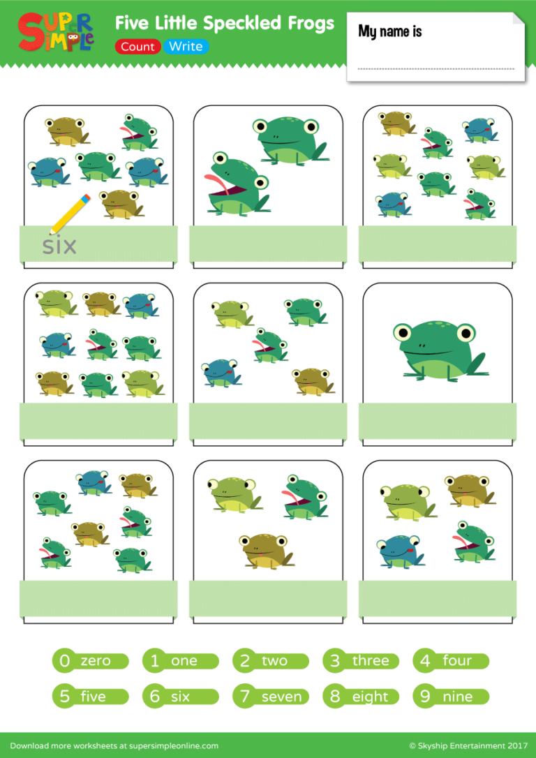 Five Little Speckled Frogs - Count & Write - Super Simple