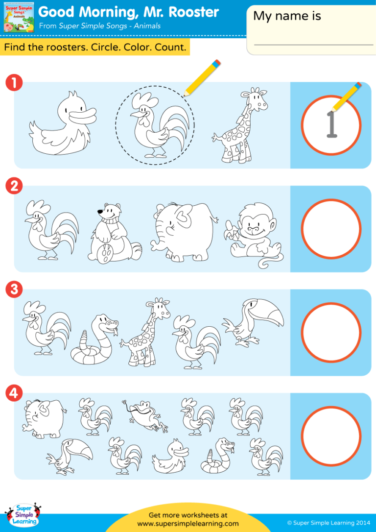 Good Morning, Mr. Rooster Worksheet - Circle & Write - Super Simple