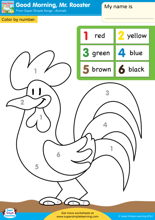 Good Morning, Mr. Rooster Worksheet - Color By Number - Super Simple
