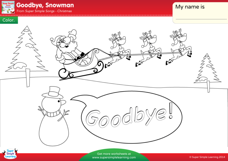 Goodbye, Snowman Worksheet - Color - Super Simple