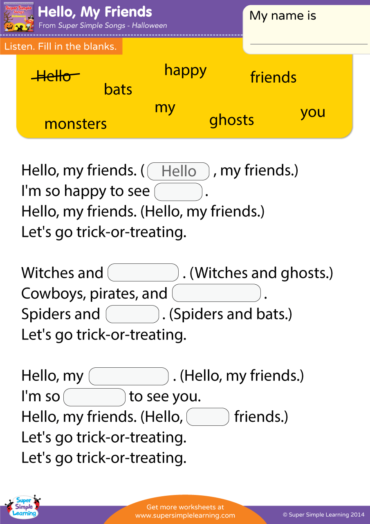 Hello, My Friends Worksheet - Fill In The Blanks - Super Simple