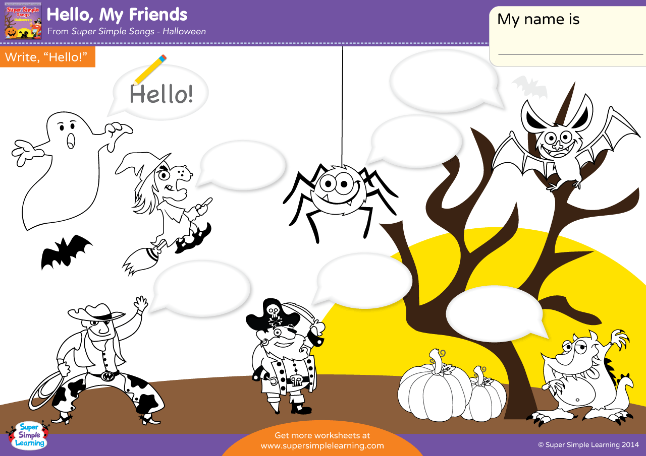 Hello, My Friends Worksheet - Write "Hello!" - Super Simple
