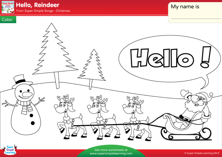 Hello, Reindeer Worksheet - Color - Super Simple