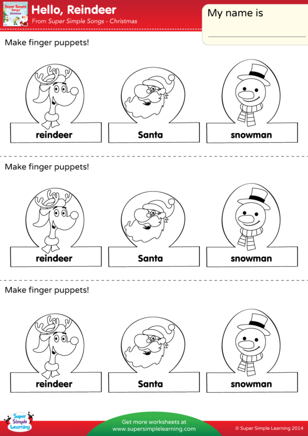 Hello, Reindeer Worksheet - Make Finger Puppets! - Super Simple