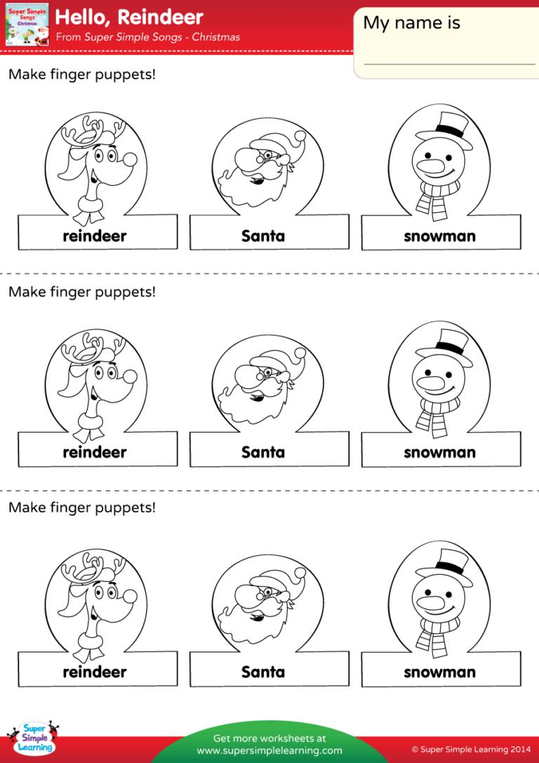 Hello, Reindeer Worksheet - Make Finger Puppets! - Super Simple