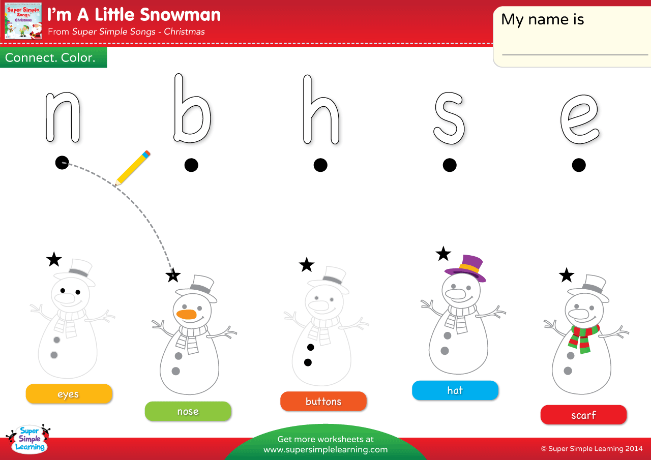 I'm A Little Snowman Worksheet - Lowercase Letter Matching - Super Simple