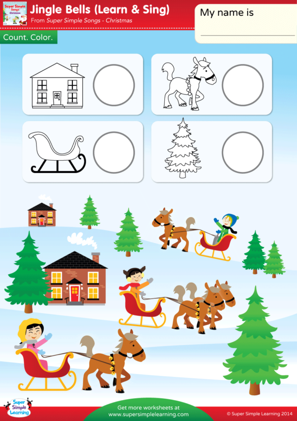 Jingle Bells Worksheet - Count & Color - Super Simple