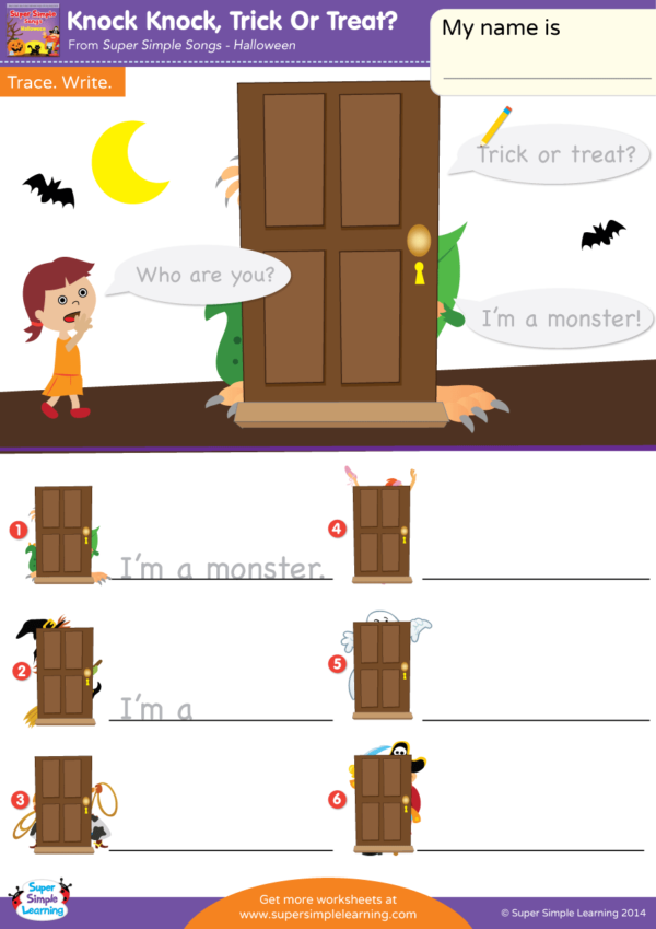 Knock Knock, Trick Or Treat? Worksheet - Who's There? - Super Simple