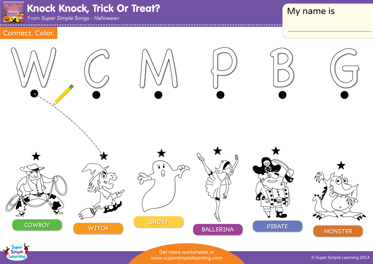 Knock Knock, Trick Or Treat? Worksheet - Uppercase Letter Matching ...