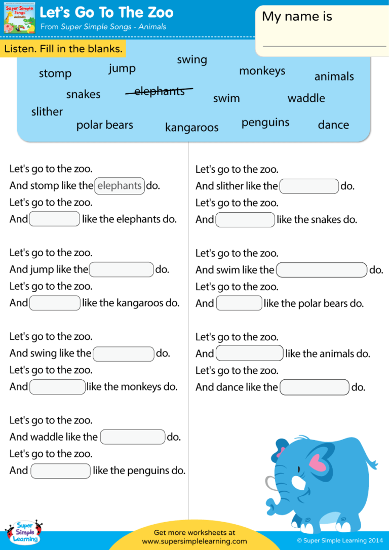 Let's Go To The Zoo Worksheet - Fill In The Blanks - Super Simple