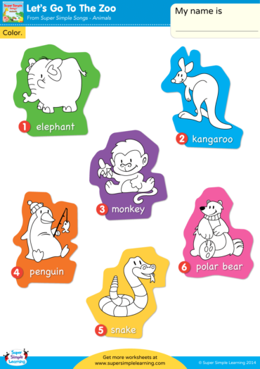 Let's Go To The Zoo Worksheet - Vocabulary Coloring - Super Simple