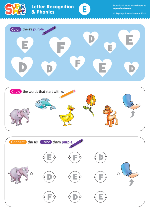 Letter Recognition & Phonics Worksheet - E (Uppercase) - Super Simple
