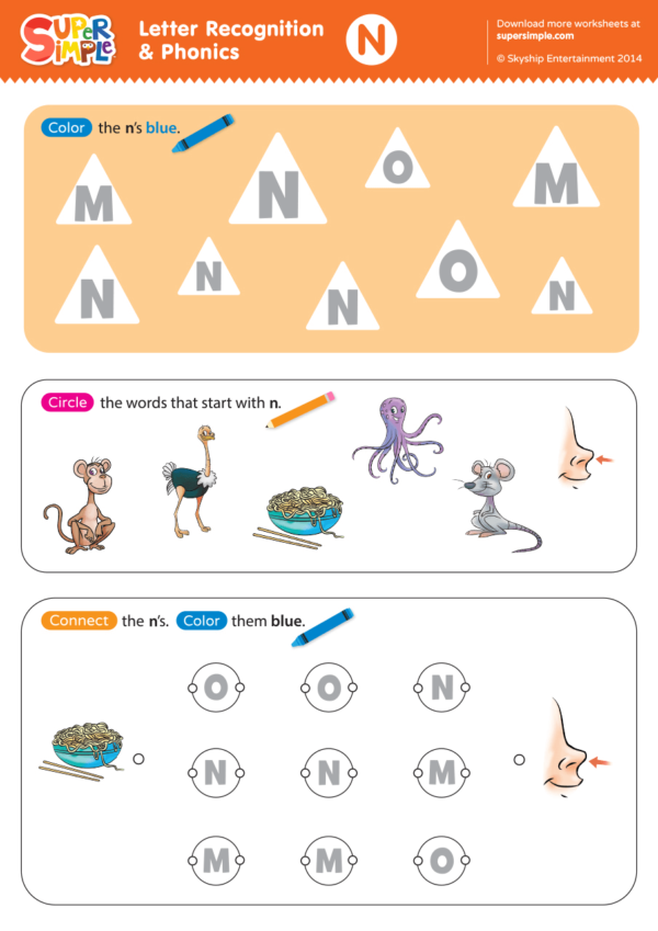 Letter Recognition & Phonics Worksheet - N (Uppercase) - Super Simple