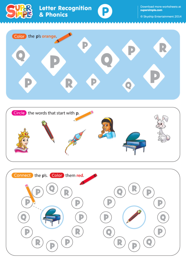 Letter Recognition & Phonics Worksheet - P (Uppercase) - Super Simple
