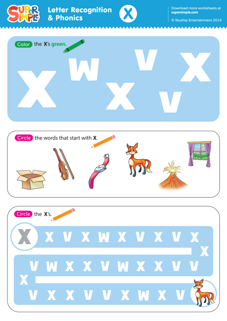 Letter Recognition & Phonics Worksheet - X (Uppercase) - Super Simple