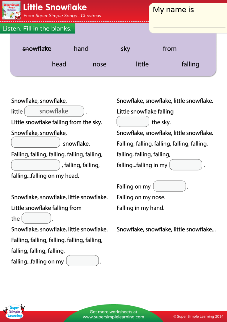 Little Snowflake Worksheet - Fill In The Blanks - Super Simple