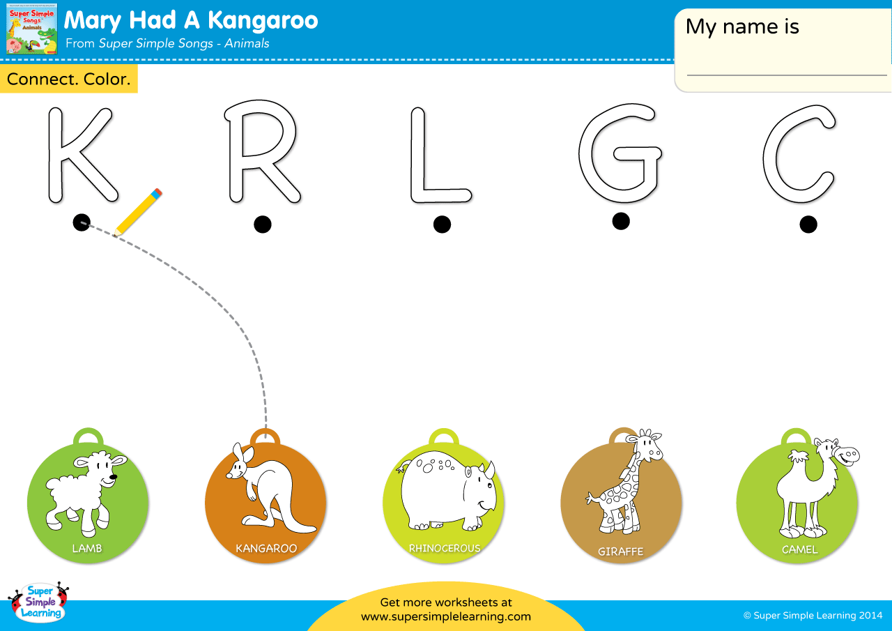Mary Had A Kangaroo Worksheet - Uppercase Letter Matching - Super Simple